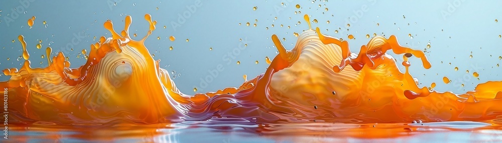 Abstract orange splash with white bubbles evokes a tropical ocean or a ...