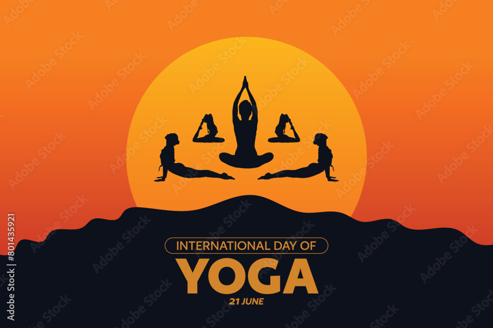 International Yoga Day wishes or greeting banner poster design with ...