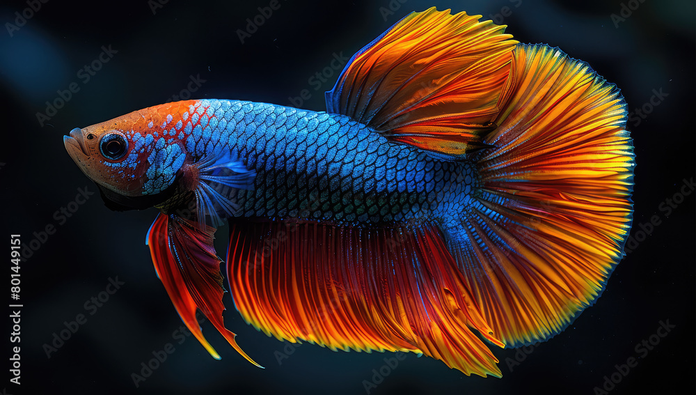 Beautiful male betta fish, with colorful scales and a flowing tail. The ...