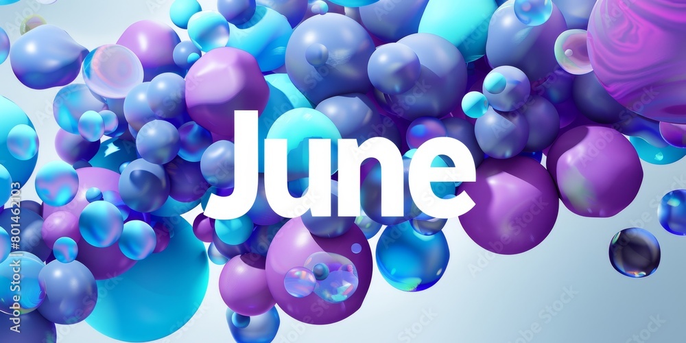 The word "June" is written in large white letters on the background of ...