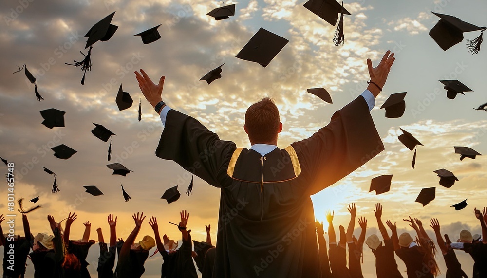 graduate throwing cap amidst a shower of caps a dynamic celebration of ...