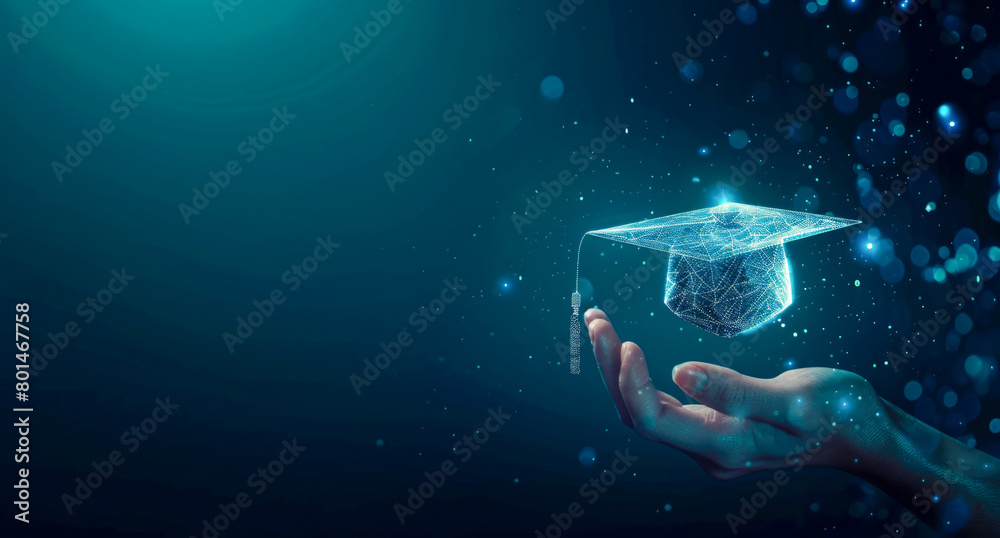 Visual representation of a graduate education certificate. Hands of a ...
