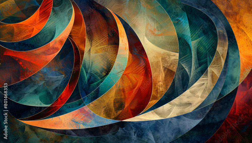 Abstract painting of curved shapes, with soft edges and vibrant colors ...