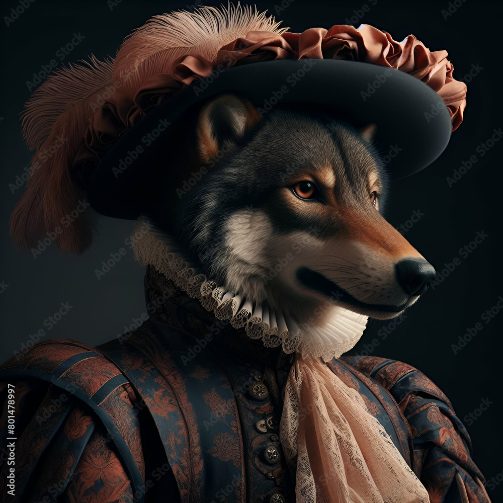 Realistic lifelike wolf in renaissance regal medieval noble royal ...