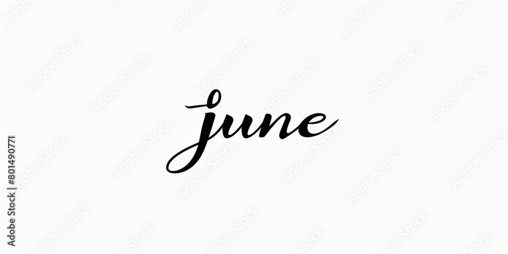 A simple single line drawing of the word "june" in cursive on a white ...
