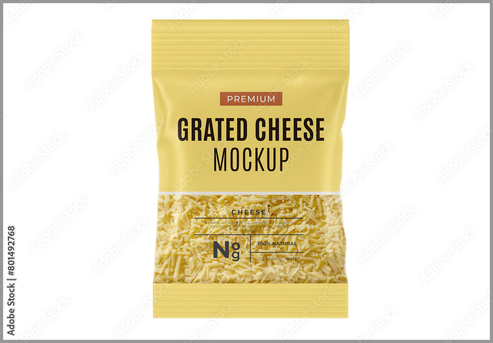 Grated cheese packaging mockup Stock Template | Adobe Stock