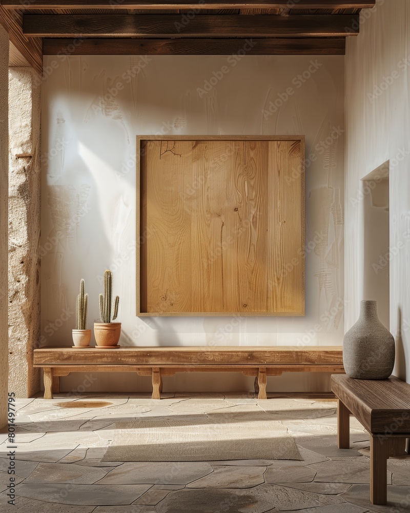 minimalist rustic desert interior design with simplified wood art frame ...
