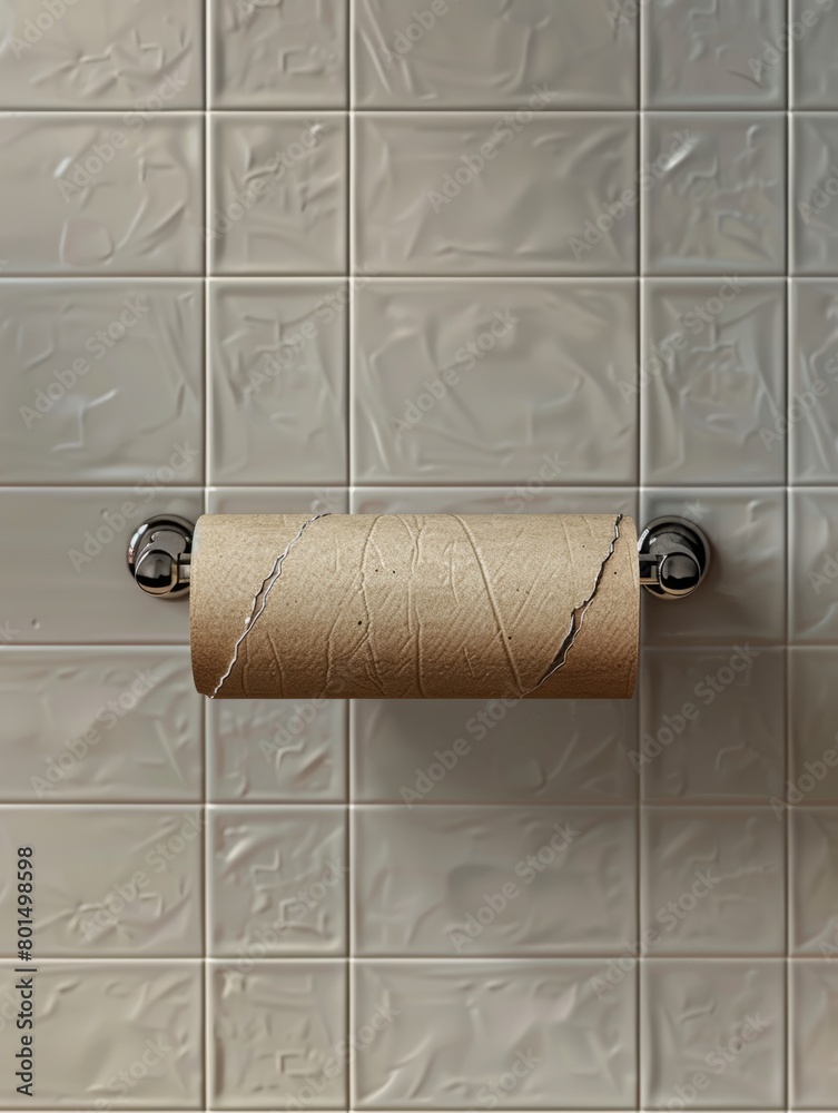 product shot of an empty toilet roll on a toilet roll holder, no toilet ...