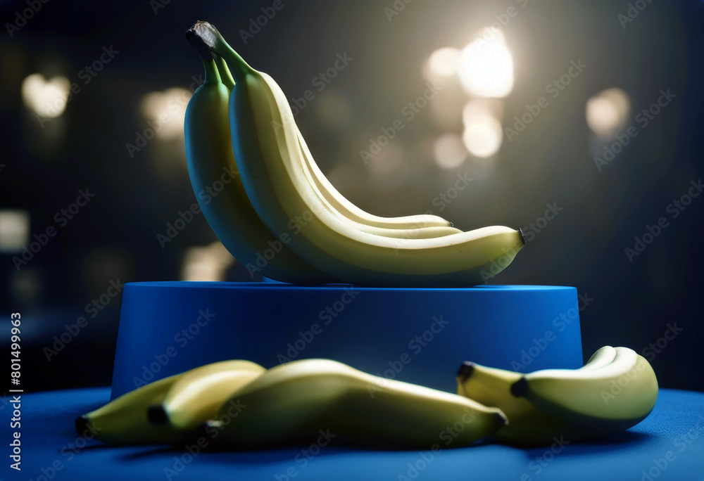 'rendering blue bananas podium 3D poduim banner dais fruit tropical ...