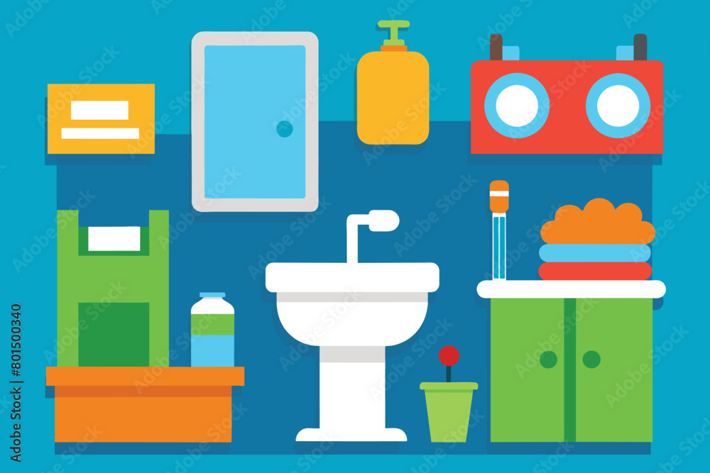 School toilet interior icons set cartoon vector. Public restroom ...