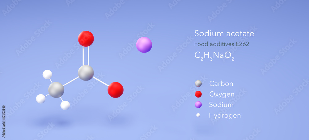 sodium acetate molecule, molecular structures, e262, 3d model ...