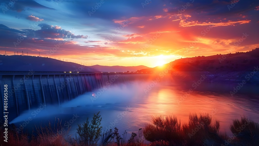 Sunset view of Oroville Dam with crucial outflow mechanism for ...