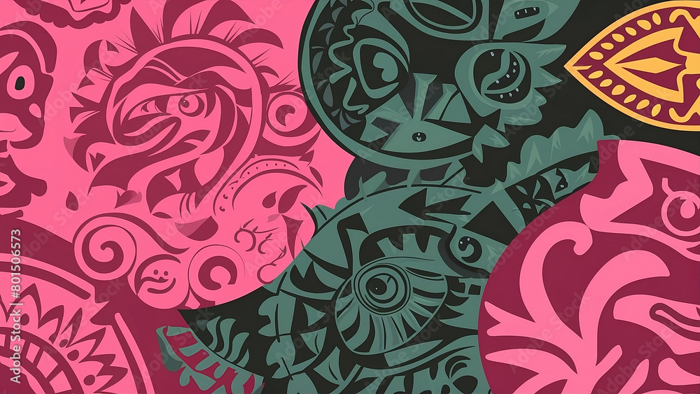 Abstract background with a mix of New Zealand Maori Art and Mexican Pre ...