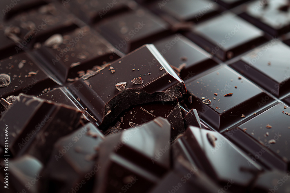 Close-up of a luxurious dark chocolate bar breaking, highlighting the ...