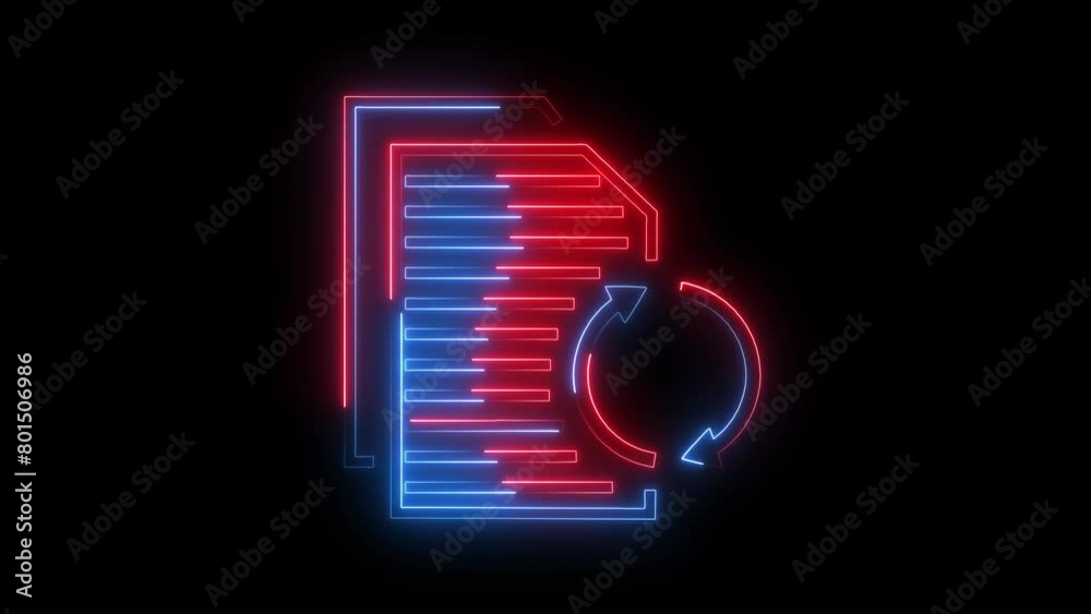Neon, line art concept of paper, document. Outline of doc, office ...