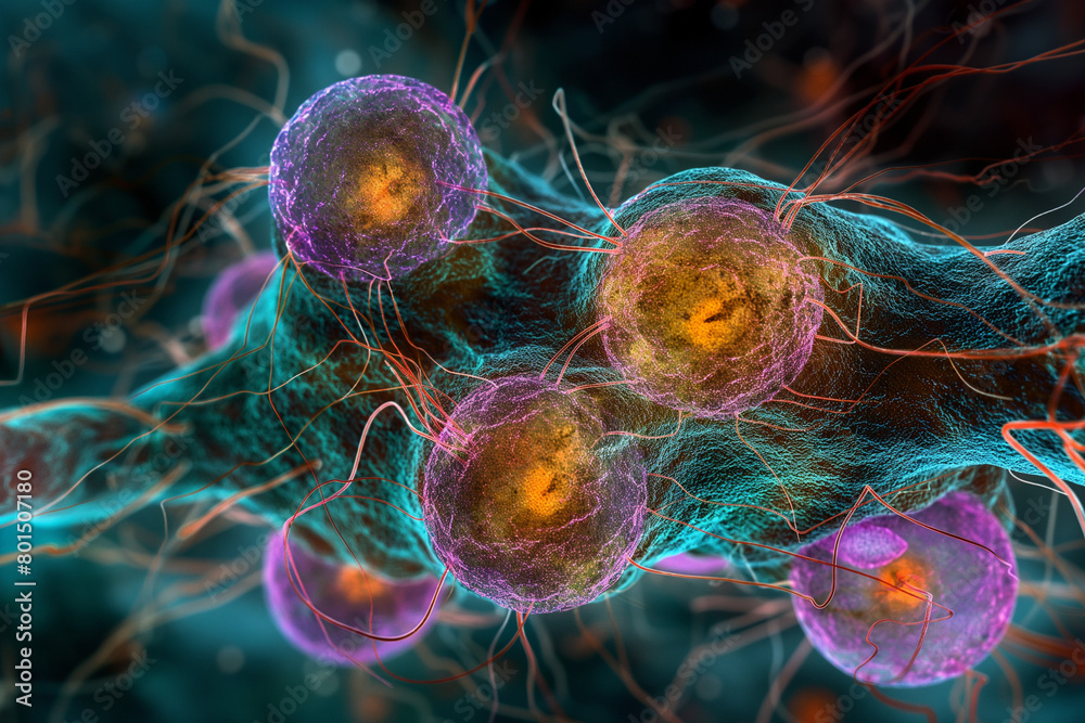Detailed visualization of a cancer cell division process, mitosis ...