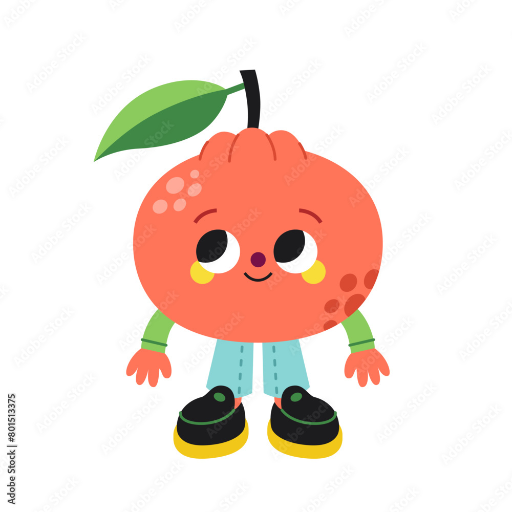 Cute cartoon mandarin (tangerine) illustration on a white background ...