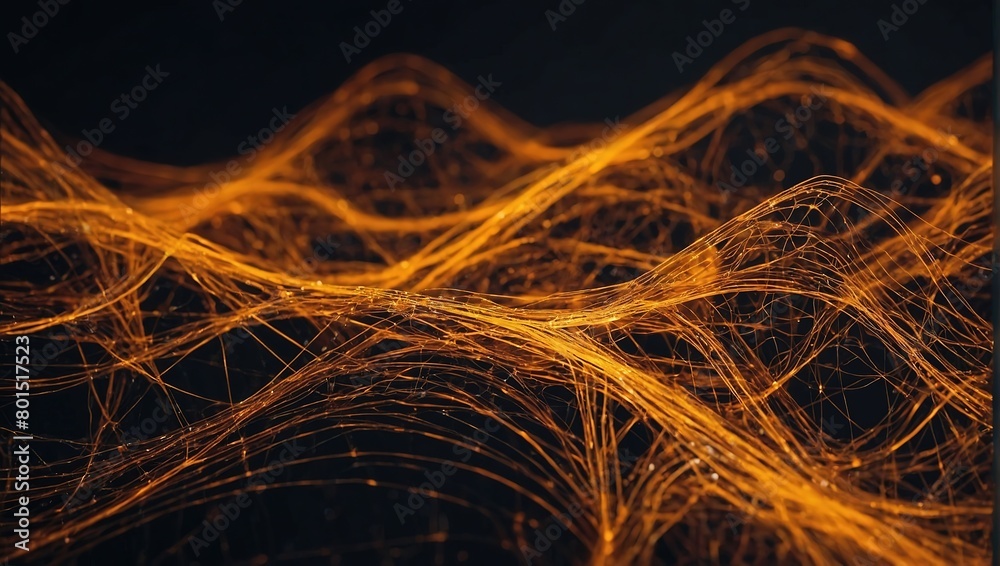 Abstract orange tech background with digital waves, Dynamic network system, Artificial neural ...