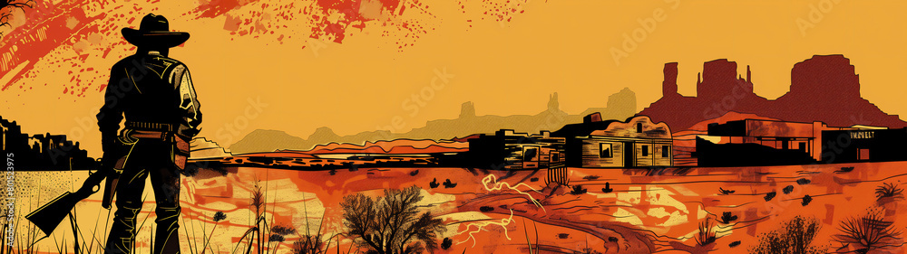 American cowboy outlaw gunslinger in the Wild West frontier of Texas ...