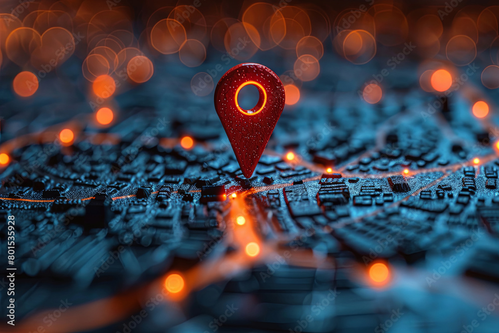 Red dot pin is placed on a map of a city Stock Photo | Adobe Stock