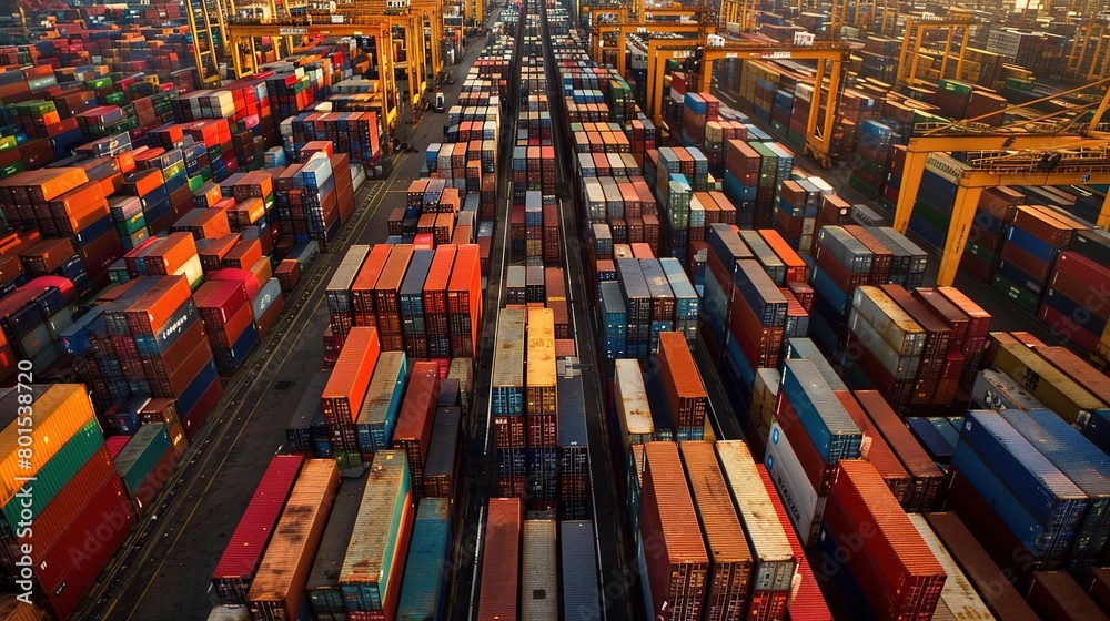 photo of a free trade zone. Aerial View of Colorful Container Maze ...