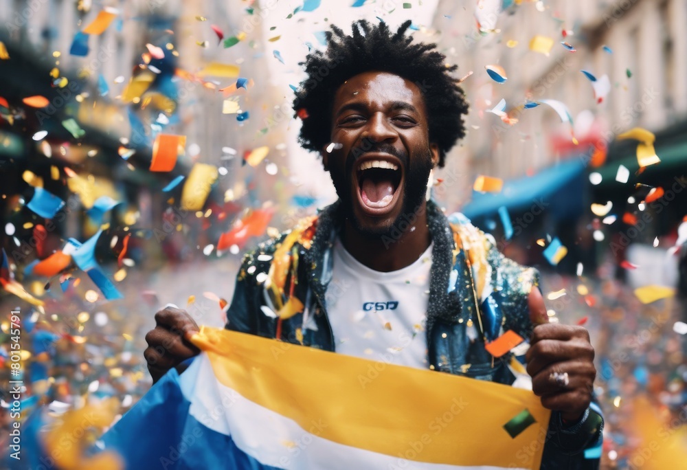 'Victory Man Flag confetti Black Euphoric Celebrating Street Club Team ...