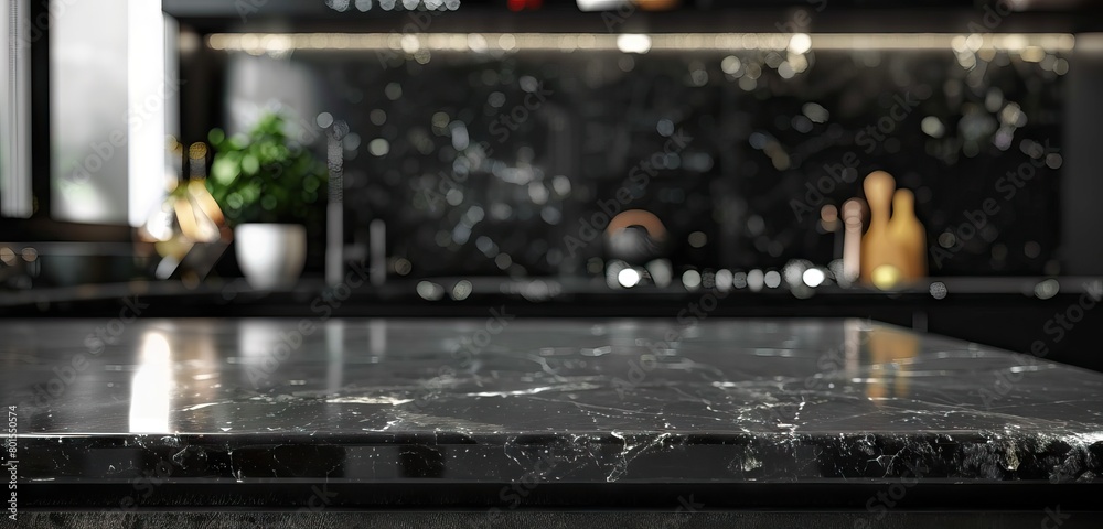 Black marble bar counter top with blank space product mockup. on dark ...