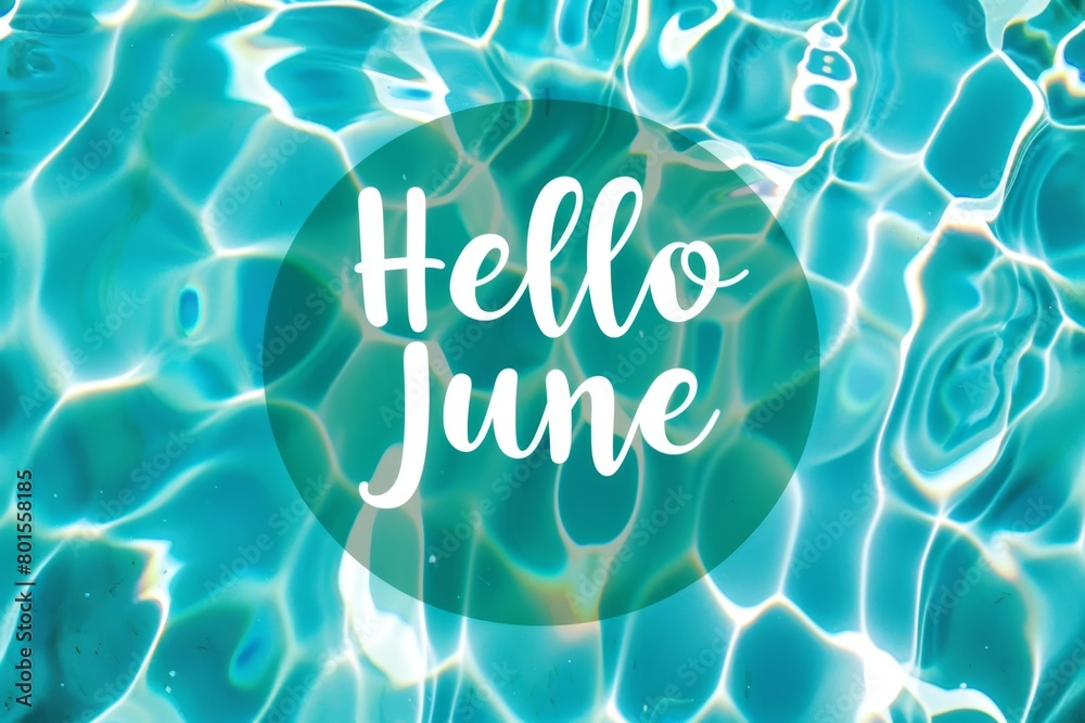 "Hello June", circular logo, text in white on a teal and green gradient ...