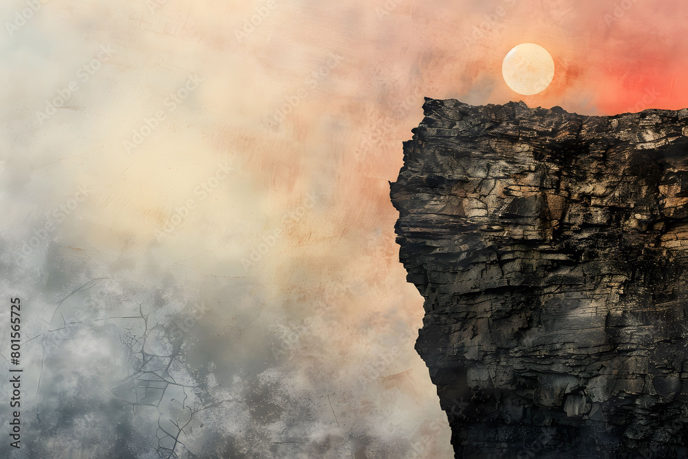 Dramatic Cliff Edge with Smoke and Sun, Mysterious Nature Scene, Ideal ...