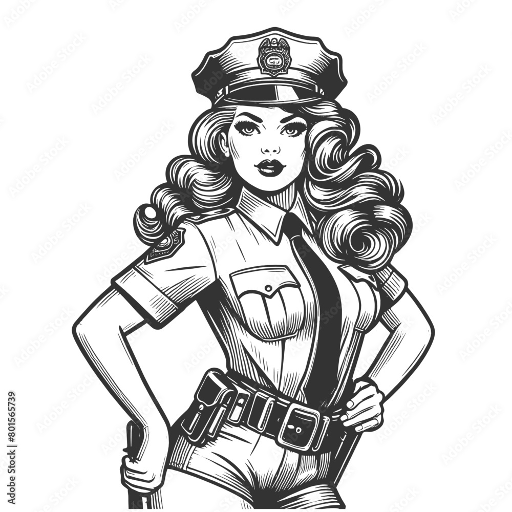 female police officer in a confident pose, blending authority with ...