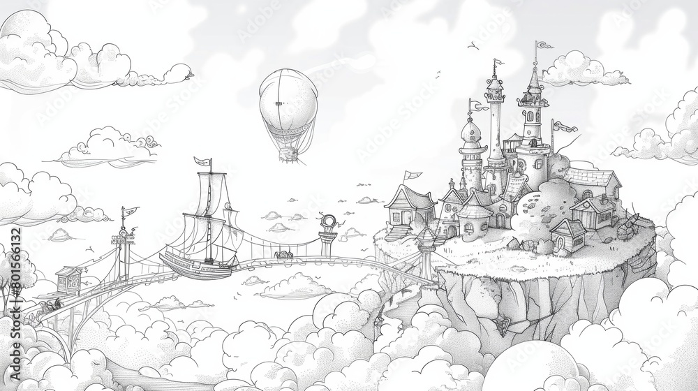 Whimsical line art characters exploring various destinations and ...