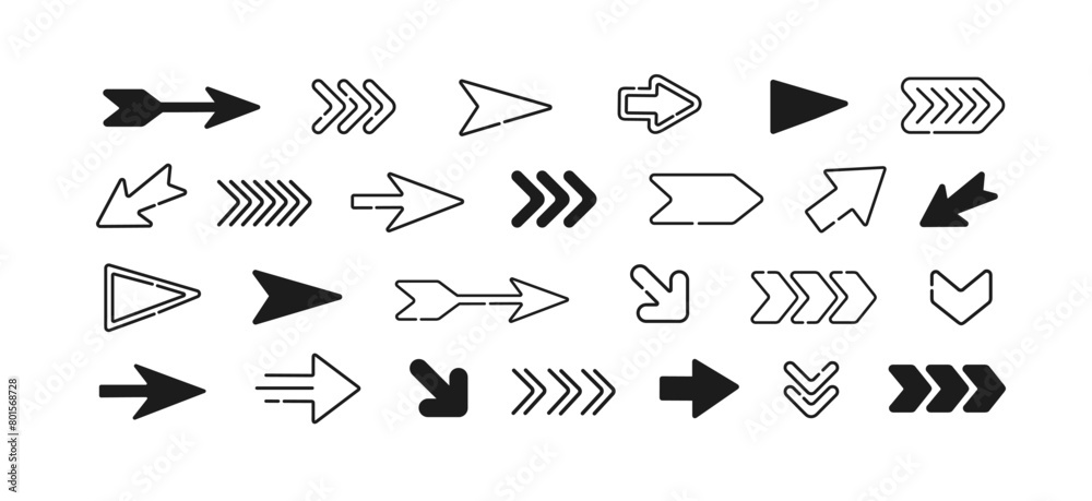 Perfect Arrow icon set. Vector Arrow and Pointer silhouette collection ...