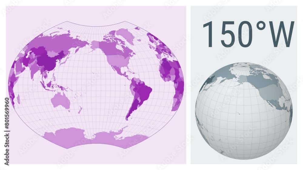 World Map Animation. Ginzburg VI projection. Colored countries style ...