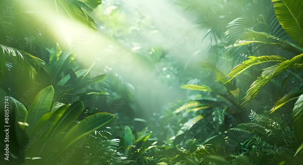 Diverse tropical rainforest with various plant species complete ...