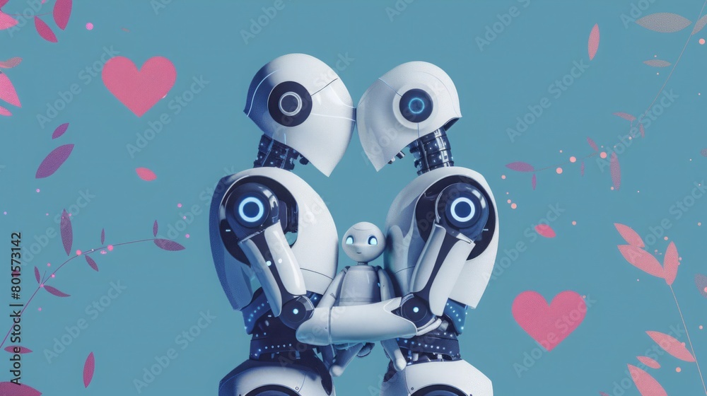 Two robots are side by side, standing upright and facing the same ...