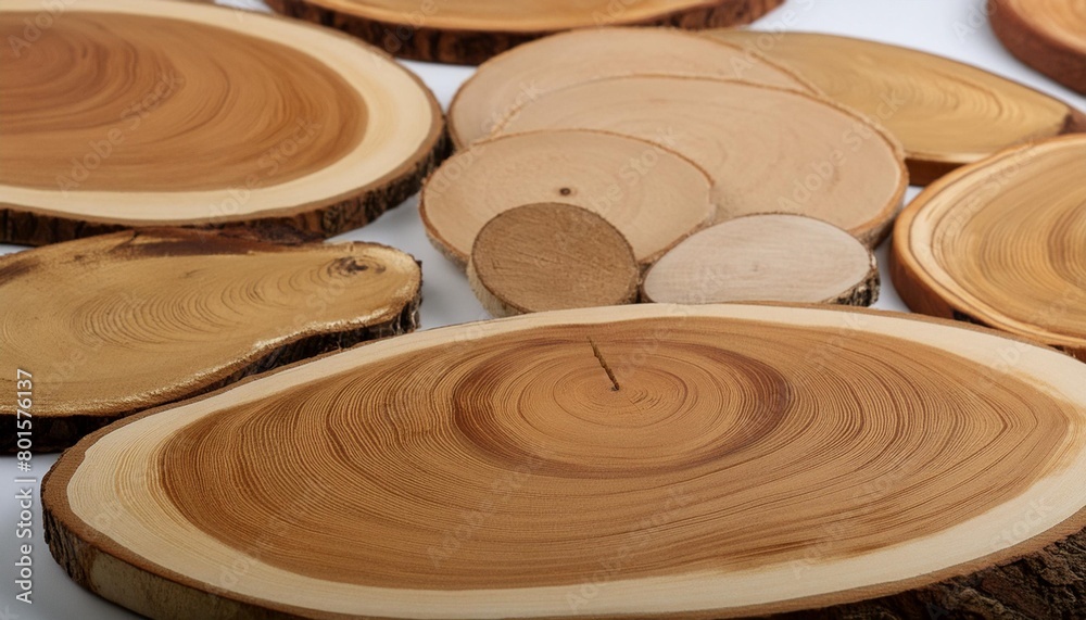 wood slab tree rings section cut wood slice background with white space ...