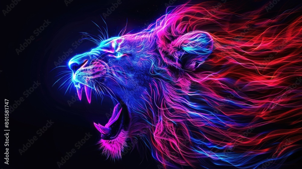 Roaring Dangerous Angry Aggressive Hunting Lion Animal Plexus Neon ...