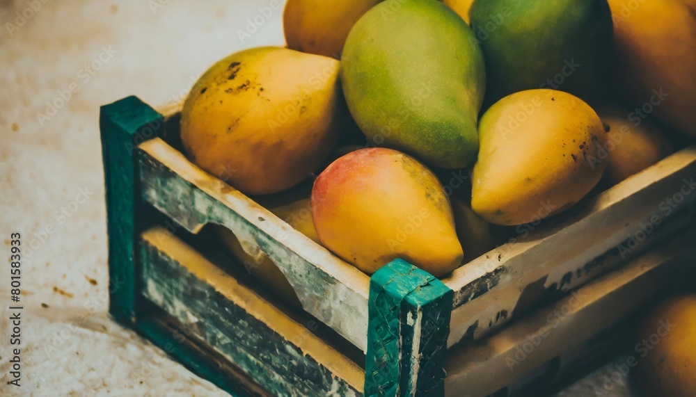 ripe indian mangoes in a crate on white isolated background fresh india ...