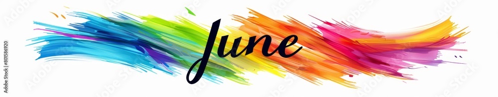 Rainbow colored handwritten signature of the word "June" on a white ...