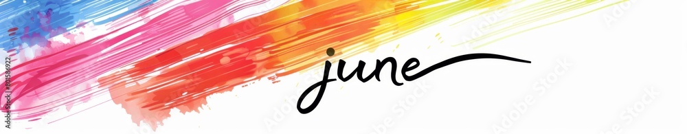 logo, rainbow colored cursive text "june", white background, simple ...