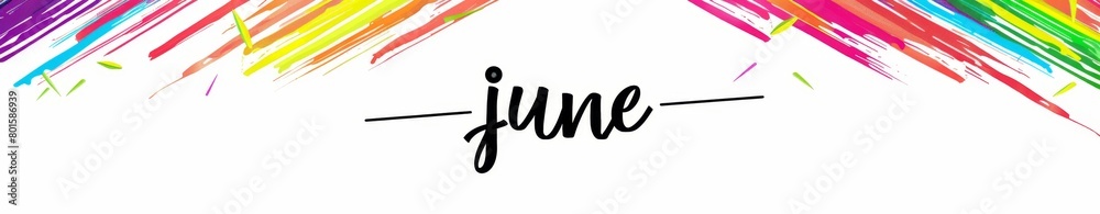 logo, rainbow colored cursive text "june", white background, simple ...