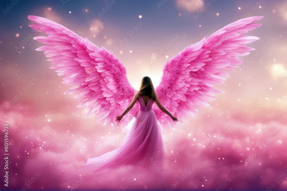 'angel spreaded wings magic watercolor pink wing illustration bird ...