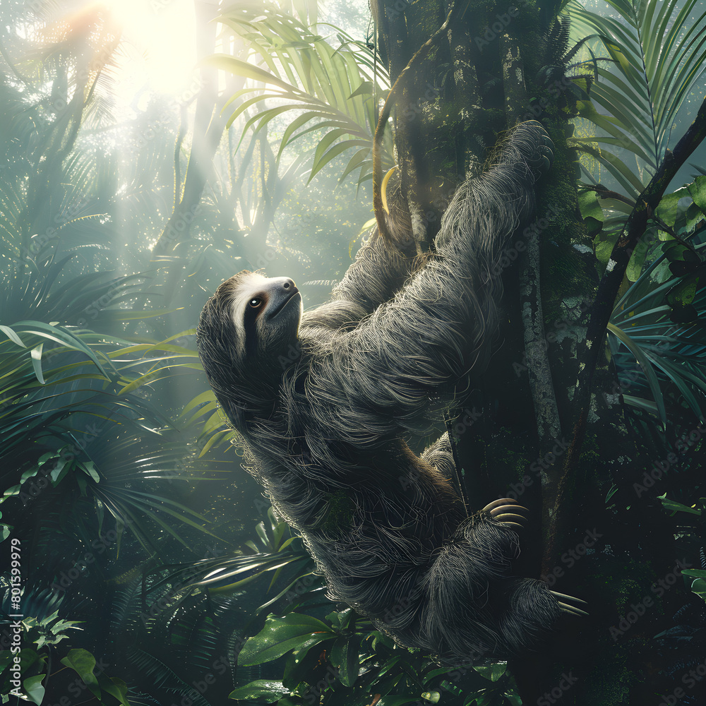 Tranquil Lifestyle of a Wild Sloth Basking in the Warm Sunlight of the ...