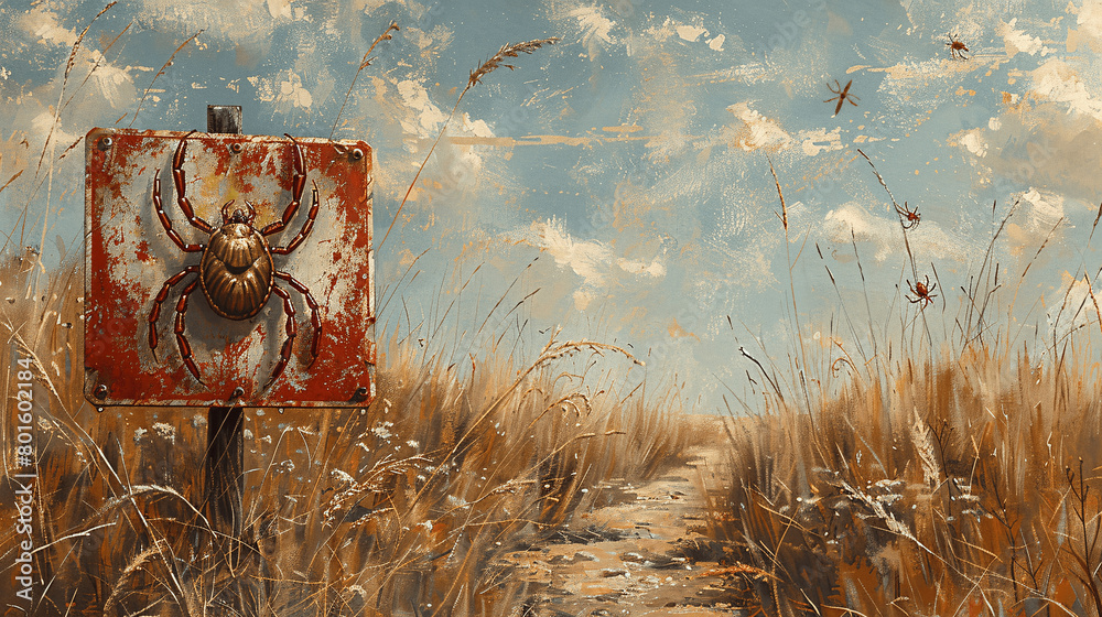 A sign in the summer forest with a park with the inscription Attention ...