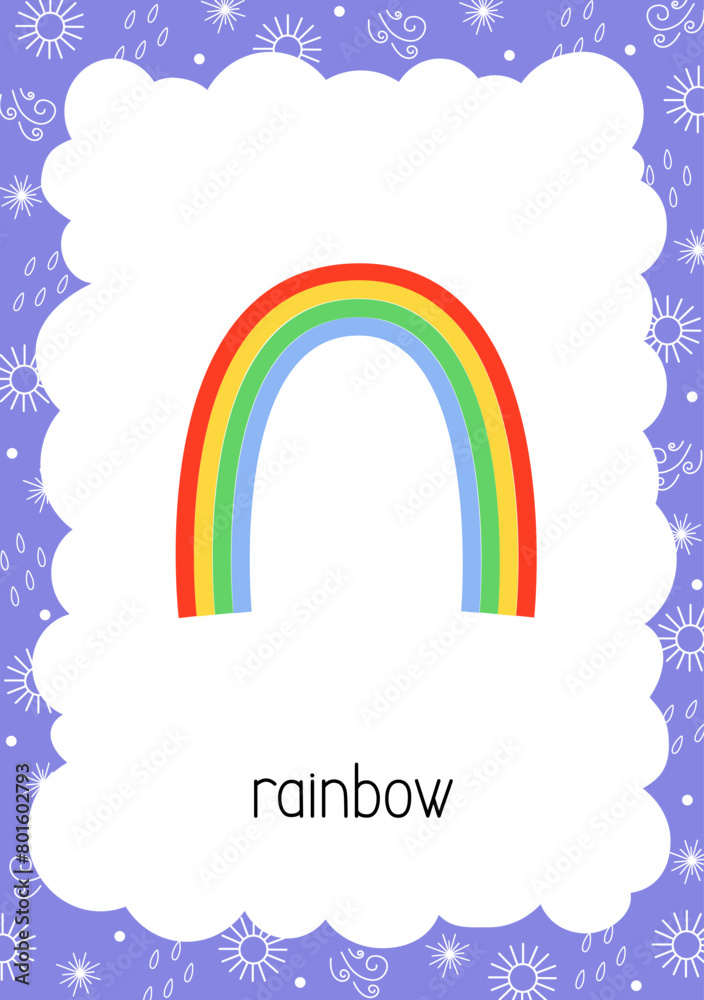 Weather flash card Rainbow topical vocabulary learning printable ...