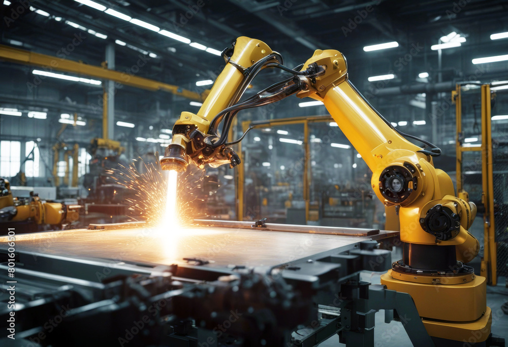 'shot wide elevated conveyor production industrial welding building ...