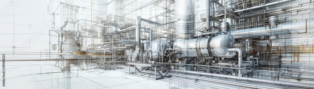 Inefficient operations are portrayed in an engineering drawing Stock ...