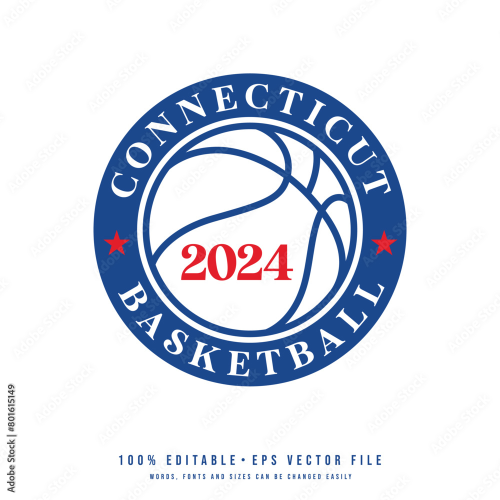 Connecticut basketball text logo vector. Editable circle college t ...