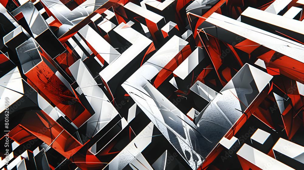 High-contrast abstract art featuring a series of interlocking geometric ...