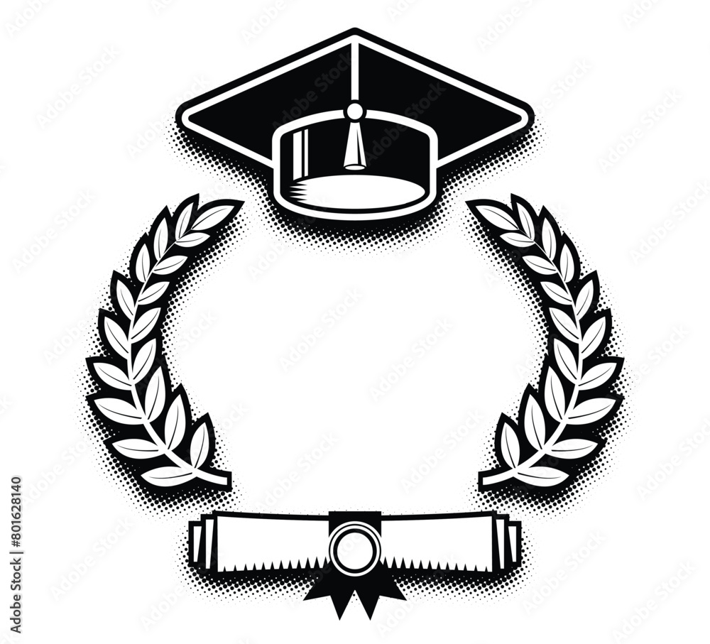 Graduation cap, laurel wreath and certificate scroll. Template for ...